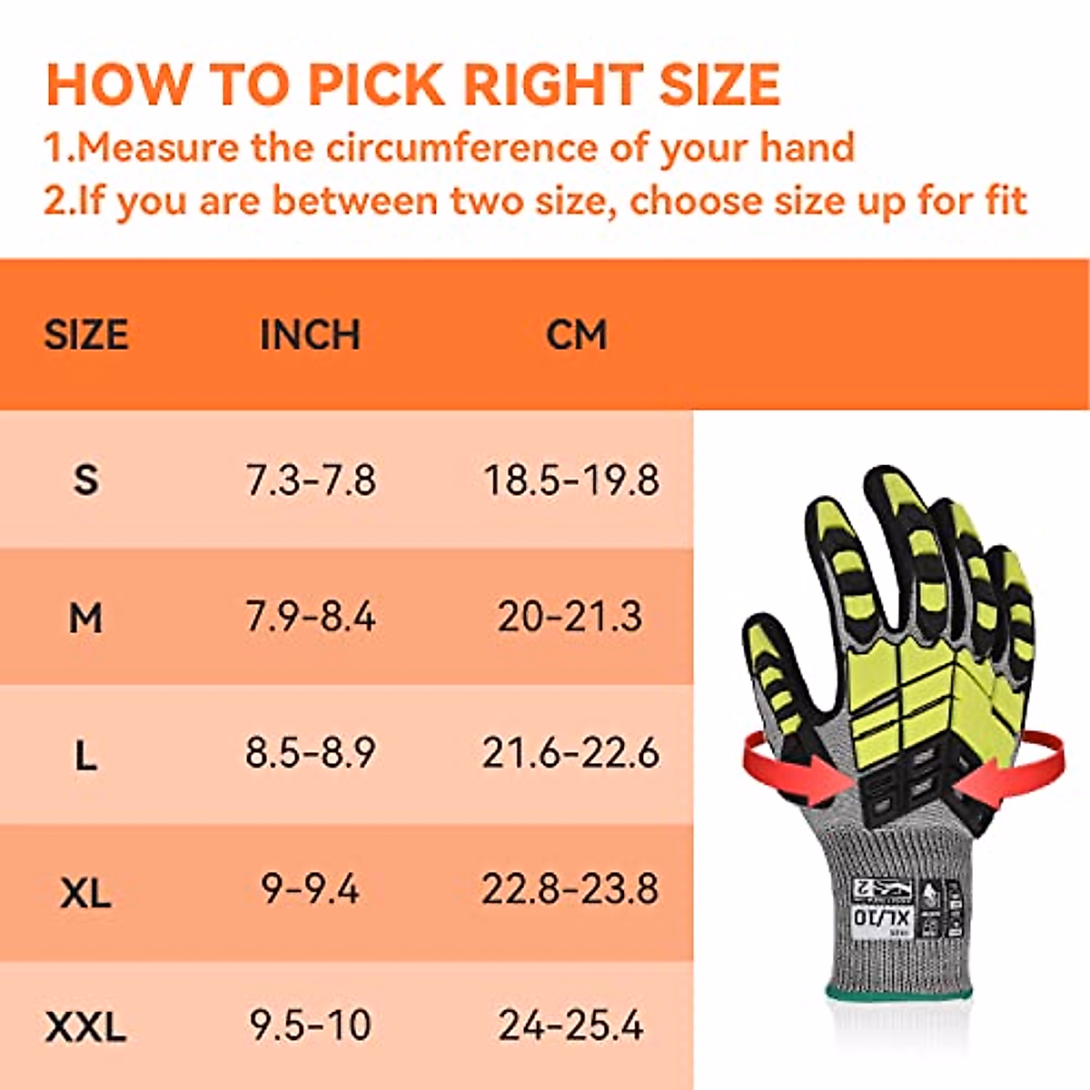 Graloky Safety Work Gloves, Impact Gloves for Men Women, Cut Resistant Non-Slip Heavy Duty Gloves with Nitrile Grip,Touch Screen Gloves with Impact Protection for Gardening Mechanic Construction,Large