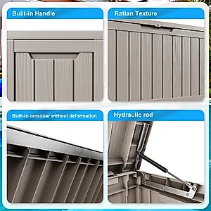 MAIUSCOLI Outdoor Storage Box - Resin Deck Box for Waterproof Lockable, and Doubles as Extra Seating - Perfect for Patio Furniture, Cushions, and Garden Tools. (Grey, 80-Gallon)