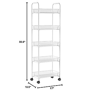 5-Tiered Narrow Rolling Storage Shelves - Mobile Space Saving Utility Organizer Cart for Kitchen, Bathroom, Laundry, Garage or Office by Lavish Home