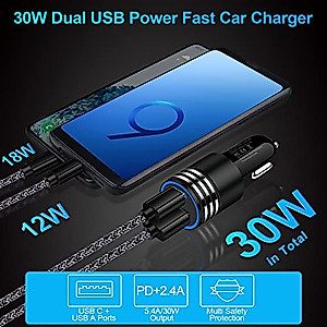 Fast Charging USB C Car Charger for iPhone 14 13 12 11 Pro Max SE XR XS X 8 Samsung Galaxy S23 S22 S21 S20 FE Note20 A12 A32 Google Pixel 7 Pro/6a/6/5/4a/4/3a 3XL,2Pack 30W PD+2.4A Type C Car Adapter