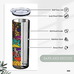 Mount Hour Cartoon Mushroom Stainless Steel Insulated Tumbler 20 OZ, Colorful Forest Coffee Mug Cup with Splash-Proof Lid and Straw for Car Home Office Outdoor Travel