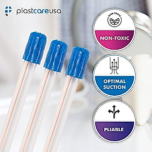 1000 Dental Saliva Ejectors Disposable - Medical Grade Latex Free Evacuation Suction Tips - Flexible Clear Tube with Blue Tip (10 Bags of 100) by PlastCare USA