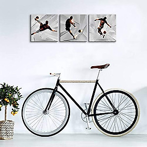 KLVOS Soccer Wall Art Prints Boy Room Sports Theme Decor Stretched and Gallery Wrap Modern Home Decoration for Man Cave Bedroom Ready to Hang - 12x12inchx3 Panel