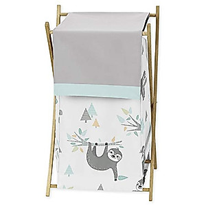 Sweet Jojo Designs Blue and Grey Jungle Sloth Leaf Baby Kid Clothes Laundry Hamper - Turquoise, Gray and Green Botanical Rainforest