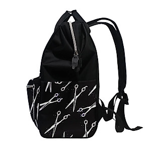 DerlonKaje Scissors Print Diaper Bag Backpack, Waterproof, Large Capacity, Multi-function Travel Backpack, Hair Stylist Bag