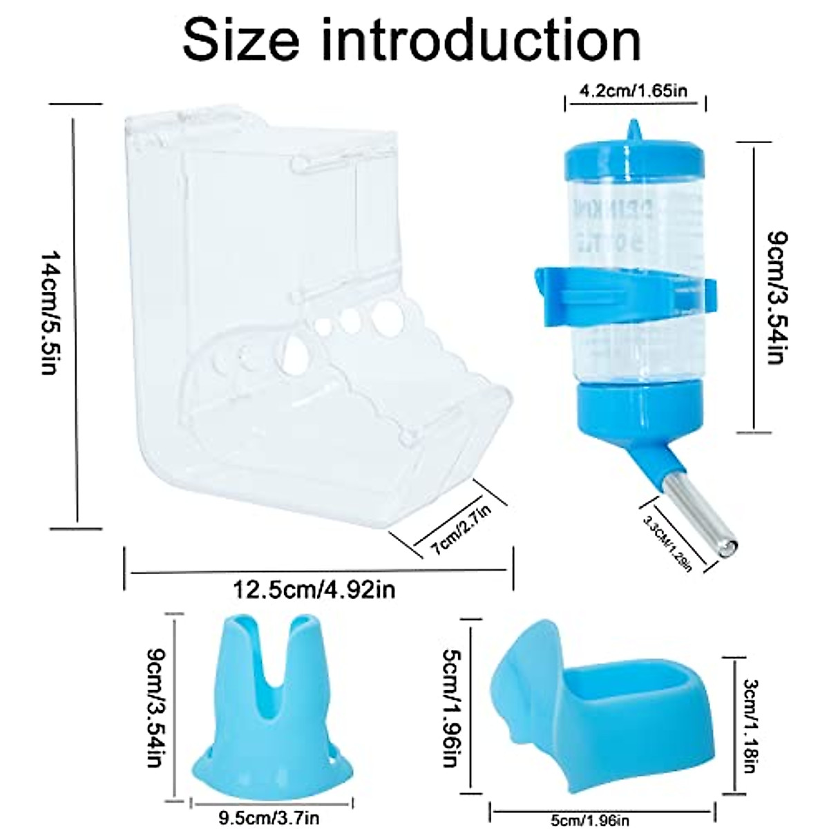 Hamster Automatic Feeder Dispenser for Small Animal Rhamster Ferret Bunny Rabbit Pig Hedgehog Bird Feed Pets, Mini Auto Food Feeding Cage Water Bowl for Vacation（1pcs Feeder+1pcs Water Bowl(Blue)