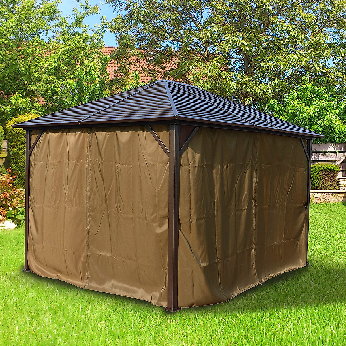 COZYVIDA Gazebo Privacy Curtains Sidewalls 4-Panels Universal Replacement for Patio, Outdoor Canopy, Garden and Backyard Khaki (Only 4 Pieces Curtain) (10' x 13')