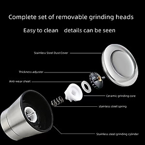 1pcs Pepper Grinder or Salt Grinder, Best Spice Mill with Ceramic Blades, Adjustable Coarseness, Brushed Stainless Steel Cap, and Refillable Tall Glass Body (7.5")