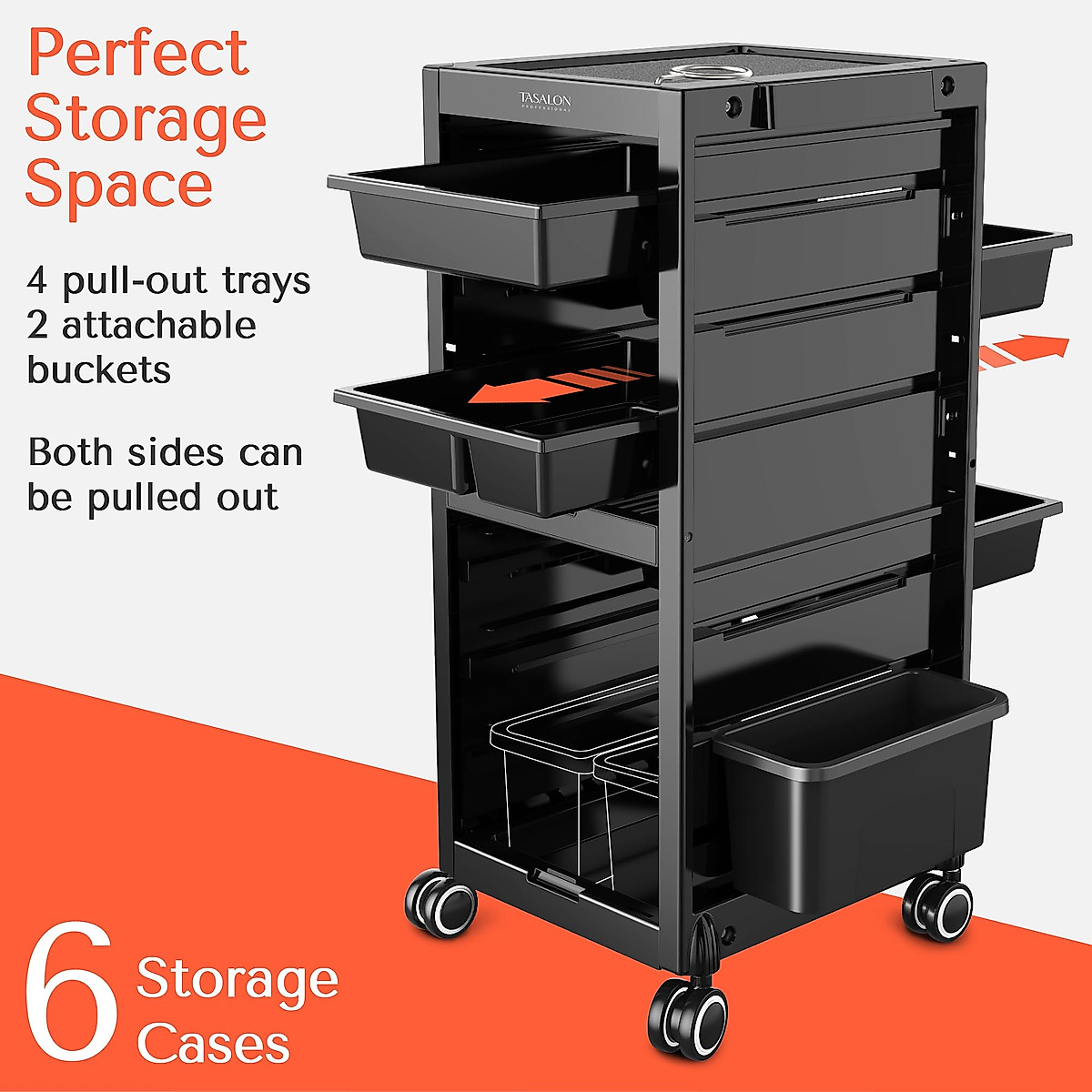 TASALON Professional Salon Trolley Cart, Hair Salon Equipment for Salon Station, Space Saving Salon Hair Cart 4 Drawers & 2 Storage Baskets, Salon Stations for Hair Stylist, Multipurpose Tool Cart