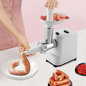 Meat Grinder, 1000W Stainless Steel Sausage Maker with 3 Plates, Sausage Stuffer Tube and Food Pusher, Meat Grinder Electric, for Home & Kitchen (White)
