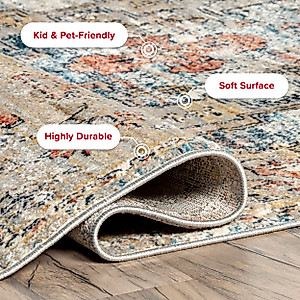 nuLOOM Marley Traditional Medallion Fringe Area Rug, 4' x 6', Beige, Rectangular, 0.3" Thick