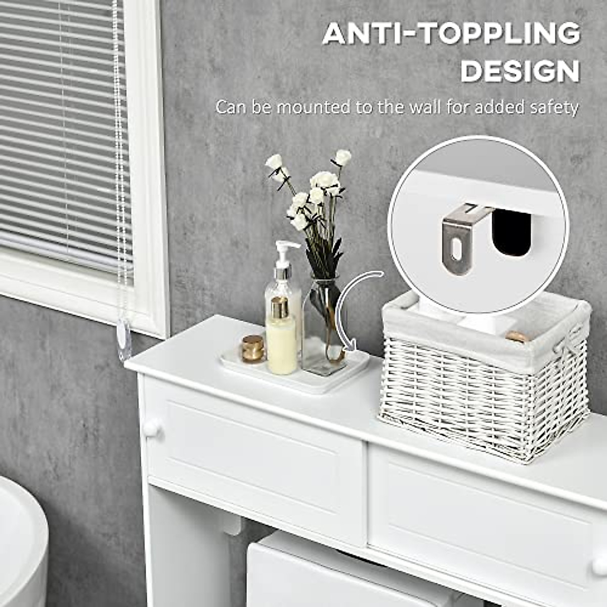 HOMCOM Freestanding Over The Toilet Bathroom Cabinet with Adjustable Shelves, Toilet Rack, Space Saver, Wooden Bathroom Storage Organizer