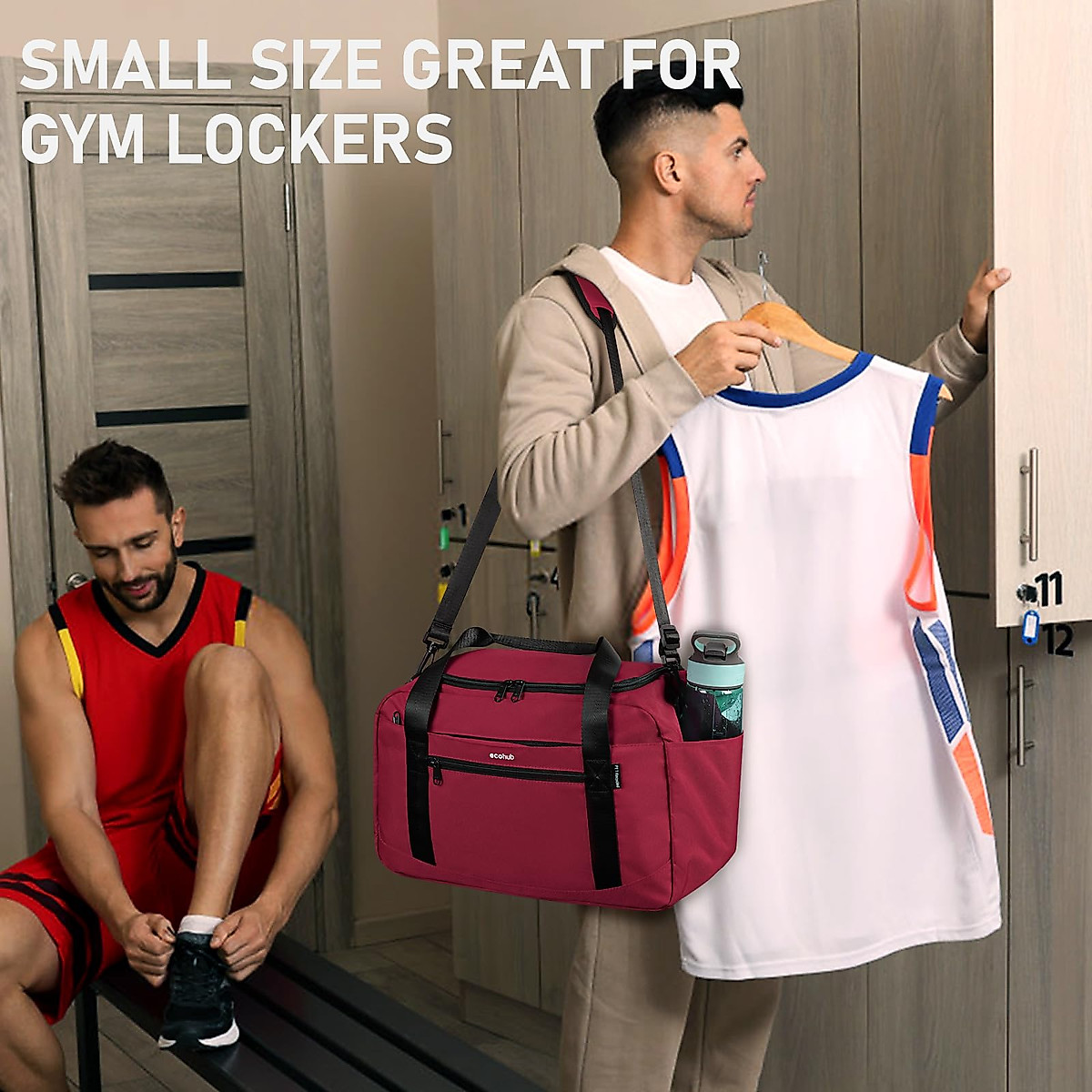 ECOHUB Small Gym Bag 15 inch Mini Travel Duffel Bag with Wet Pocket & Shoes Bag Underseat Carry On Lightweight Waterproof Personal Item Bag Red (Patent Pending)