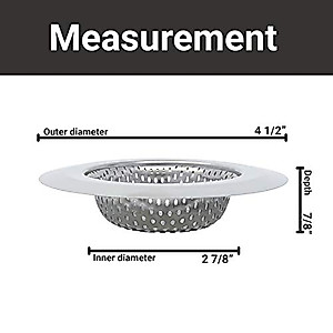 Makerstep 2 Pack of Stainless Steel Sink Drain Strainer Baskets 4.5 Inch Diameter. Kitchen Stopper. for Dishes, Garbage Disposal, Large Wide Rim Prevents Clogged Drains Catcher. Fine Mesh.