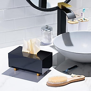 YoBa Thick Black Acrylic Tissue Box Holder Rectangular Tissue Box Dispenser with Gold Plated Aluminum Legs for Bathroom, Kitchen, Bedroom, Office, Hotel and Restaurant