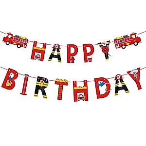 Fire Truck Happy Birthday Banner For Kids Fire Engine Rescue Birthday Party Sign, Fire Truck Birthday Party Supplies For Boys Red