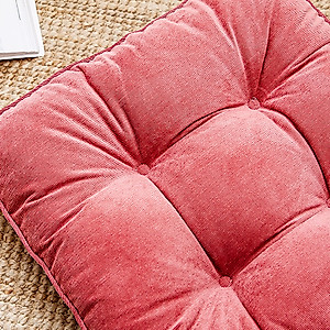 ETULLE Modern Velvet Chair Pads,Square Lumbar Back Support Seat Cushion Cozy Soft Seat Pad with Ties,Corduroy for Kitchen Garden Living Room Dining Office-Brown 43x43cm(17x17inch)