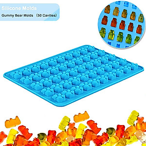 JEWOSTER Gummy Bear Silicone Molds 4 PCS,Non-stick Chocolate Candy Molds with 2 Droppers Food Grade