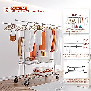 Raybee Clothing Rack Heavy Duty Clothes Rack Load 650Lbs Clothing Racks for Hanging Clothes Rolling Clothes Rack Metal Clothing Rack Heavy Duty Garment Rack Portable Clothes Rack with Wheels