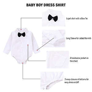 SOBOWO Baby Boy White Dress Shirt Infant Funeral Formal Dress Shirt Bodysuit Long Sleeve Button Up One-Piece Romper Jumpsuit Wedding Party 0-24M(18-24 Months, White L)