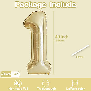 1 Balloon, Number 1 Balloons 40 Inch, Champagne Gold Large Big Foil Number 1 Balloon for First Birthday Party Graduation Wedding Anniversary Baby Shower Bachelorette Decoration Supplies (Light Gold)