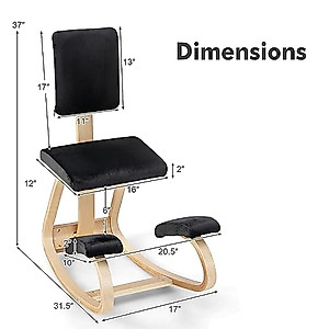 Julimoon Ergonomic Kneeling Chair, Posture Stool with Backrest & Cushion, Comfortable Kneeling Stool with Load 300 Lbs, Rocking Stool with Solid Wood Frame, Ergo Rocking Kneel Chair for Home Office