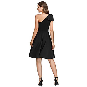 Black Fit and Flare Dress for Women with Pockets Vintage Cocktail One Shoulder Formal Dress Black M