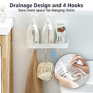 TAILI Suction Shower Caddy 2 Pack & Shower Cadyy with 4 Hooks, Bathroom Shower Basket Wall Mounted Shower Organizer Shelf for Shampoo, Body Wash, Conditioner, Shower Accessories, Drill-Free Removable