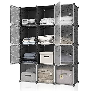 MAGINELS Portable Storage Cubbies - 14"x14" Cube Storage Shelves Storage Organizer Shelf for Clothes,Portable Shelf Toy Organizer Cabinet,Plastic Dresser Clothes Storage Cubes, Black, 4x3-Cube