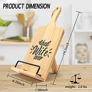 FunisFun Cookbook Stand for Kitchen Counter Adjustable Rustic Wood Cutting Board Style iPad Tablet Recipe Book Holder Gifts for Mom