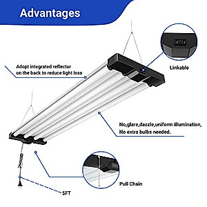 FAITHSAIL Linkable 4FT LED Low Bay Shop Light, 48 Inch 5000K Daylight Utility Shop Light for Workshop, 4 Lamp 80W 9000lm, 250W Fluorescent Equivalent, Linear Hanging Lights Fixture, 1 Pack
