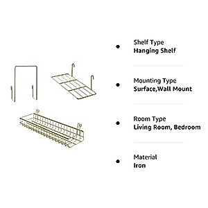 FRIADE Gold Grid Basket with Hooks,Bookshelf,Display Shelf for Wall Grid Panel,Wall Mount Organizer and Storage Shelf Rack for Home Supplies,1 Set of 3 (Gold)