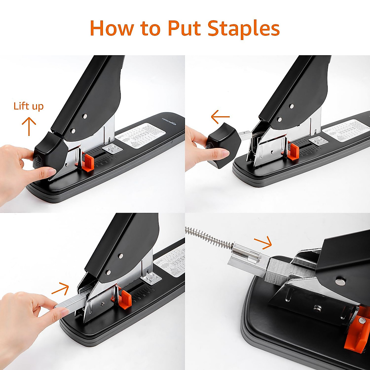 Amazon Basics Effortless Heavy Duty Stapler, 210 Sheet High Capacity, Large Office Stapler with 1000 Staples, Black