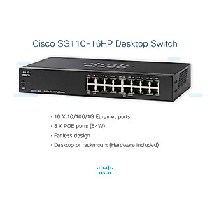 Cisco SG110-24 Desktop Switch with 24 Gigabit Ethernet (GbE) Ports plus 2 Combo mini-GBIC SFP , Limited Lifetime Protection (SG11016HPNA)