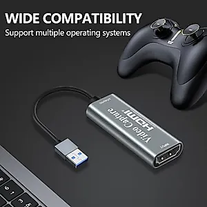 Papeaso Video Capture Cards, 4K HDMI to USB 3.0 Video Capture Device, 1080P HD 60fps Broadcast Live and Record Video Audio Grabber for Gaming, Streaming, Teaching, Video Conference (Silver)