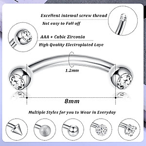 Drperfect 12 PCS Rook Piercing Jewelry Rook Earrings for Women Men Eyebrow Rings 16G Stainless Steel Curved Barbell Dangle CZ Belly Lip Ring Cartilage Daith Surface Tragus Piercing Jewelry