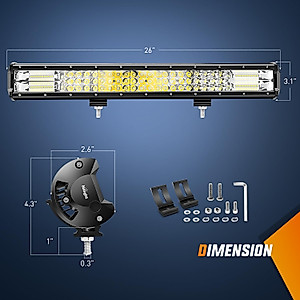Nilight - 18005C-A 26Inch Triple Row Lights 297W 29700LM Flood Spot Combo Beam Bar Driving Boat Super Bright Led Off Road Trucks,2 Years Warranty