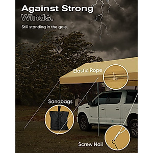 FINFREE Carport 10 x 20 ft Heavy Duty Carport with 4 Sandbags, Car Canopy for Auto, Boat & Market Stall, Adjustable Height from 9.5 ft to 11 ft,Beige