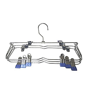 EYHLKM 6 Layer Foldable Non-Slip Trouser Space Saving Pants Skirt with Clips Steel Closet Organizer Hanger Tie Rack Wardrobe (Color : White-Dinosaur Doodle4)