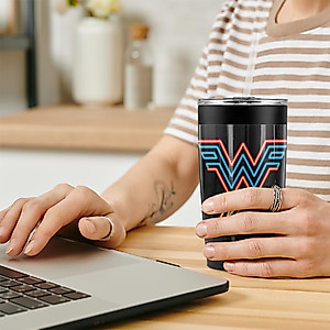 LOGOVISION Wonder Woman 1984 Wonder Mom Neon Stainless Steel Tumbler with Straw and Flip Lid 20 oz Vacuum Insulated & Double Wall with Leakproof Dual Lid | Great for Iced Coffee and Hot Beverages