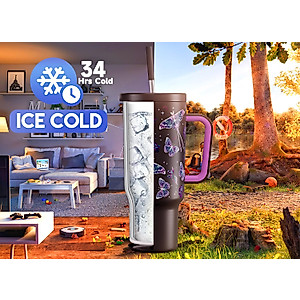 Meoky 40 oz Glow in the Dark Tumbler with Handle and Straw, Tumbler with Lid and Straw, Insulated Stainless Steel Travel Mug, 100% Leak-proof, Keeps Cold for 34 Hours (Butterfly)