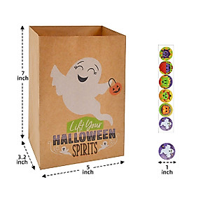 JOYIN 24 PCS Halloween Kraft Paper Treat Bags with Character Designs, Halloween Candy Bag with Kraft Paper Bag & Sticker, Halloween Candy Gift Bags for Party Favor Party Supplies