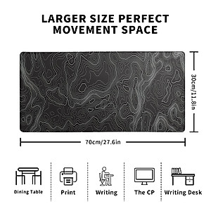 Topographic Contour Extended Big Mouse Pad Large,Gaming Mouse Pad Desk Pad,27.6x11.8 Inch Long Computer Keyboard Mouse Mat Mousepad with 3mm Non-Slip Base and Stitched Edge for Gaming and Office