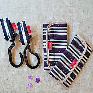 【angelette】Baby Carrier Reversible Sucking Pads/Car Seat Strap Covers/Stroller Belt Covers/Drool Pads/Teething Pads (Navy Stripe)