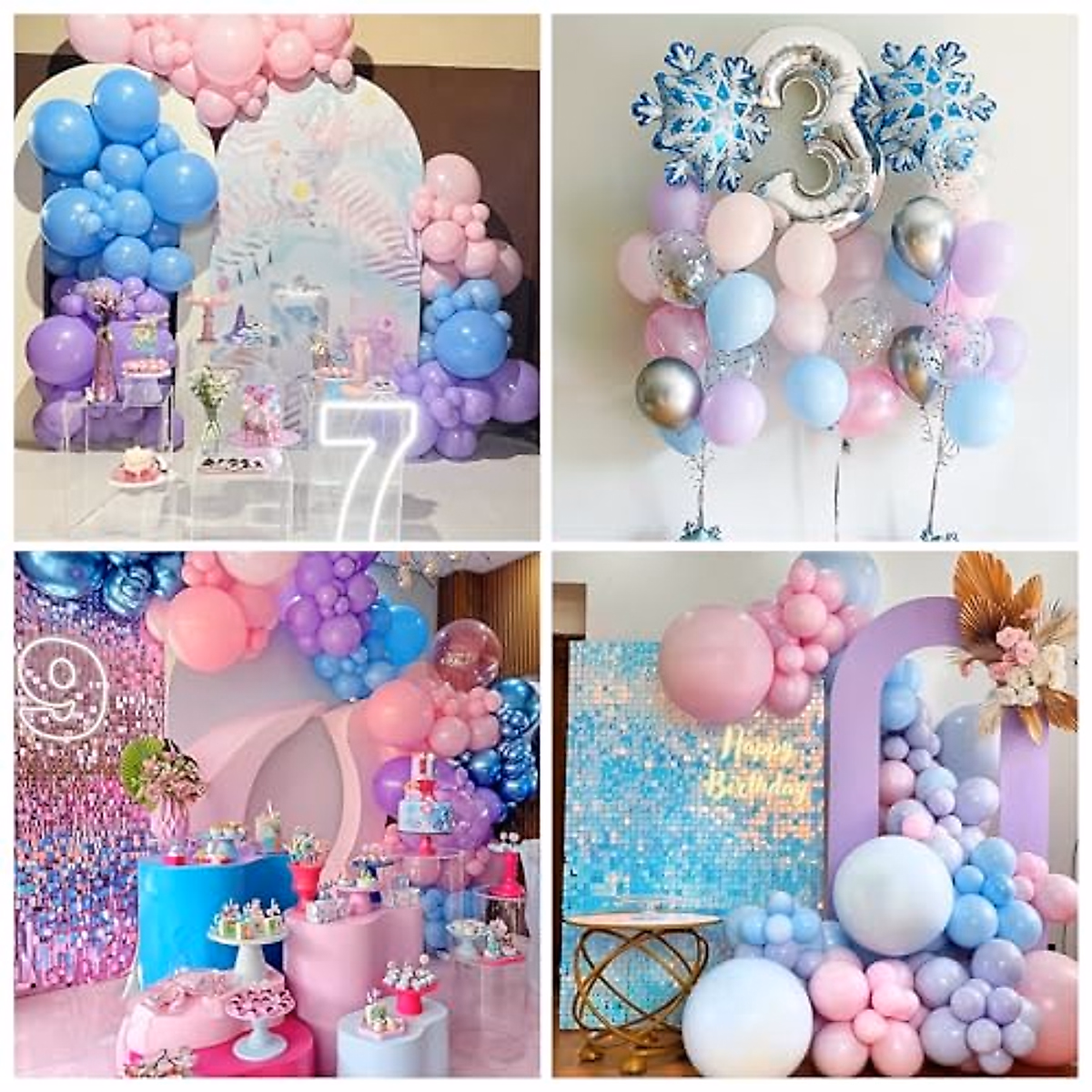 HILAVO Pink Purple Blue Balloons 60Pcs 12 Inch Pastel Pink Blue Purple Party Balloons Metallic Pearl Blue Purple Latex Balloon for Girl Mermaid Winter Frozen Birthday Baby Shower Party Decoration