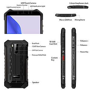 Ulefone Armor X9 Pro Rugged Smartphone, 4GB+64GB Unlocked Cell Phones, 13MP +5MP+2MP, 5.5 inch Screen, Android 11 Helio Octa-core, Military Grade Smartphone, Face ID, NFC, WiFi (Black)