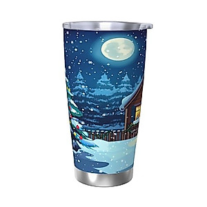 AYCZN Christmas 20 OZ Tumbler Stainless Steel Travel Coffee Mug, Snow House Insulated Water Bottle with Lid and 2 StrawsLeakproof Thermal Cup