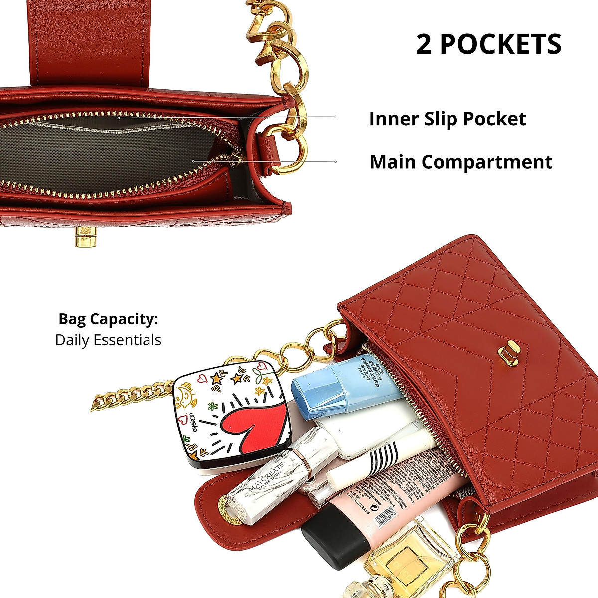 Scarleton Crossbody Bags for Women, Shoulder Bag, Lightweight Gold Chain Purses for Women, Quilted Crossbody Bag Purse, H208510 - Red