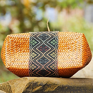 QTKJ Beach Bag for Women, Handmade Rattan Tote Bag, Leather Handle, Boho Retro pattern Straw Woven Handbag, Large Summer Beach Vacation Bag (Khaki)