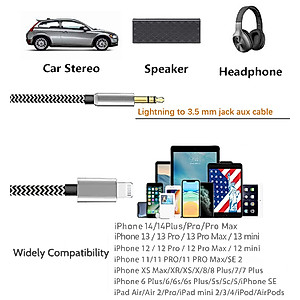 Aux Cord for iPhone,iPhone Aux Cord for Car,[Apple MFi Certified] Lightning to 3.5mm Aux Audio Nylon Braided Cable for iPhone14/13/12/11/XS/XR/X 8 7 6/iPad to Car/Home Stereo,Speaker,Headphone-3.3FT
